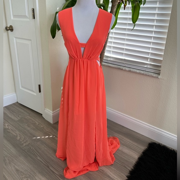 BCBGMaxAzria | Dresses | Bcbg Formal Sz Gown Alfa Neon Orange With ...